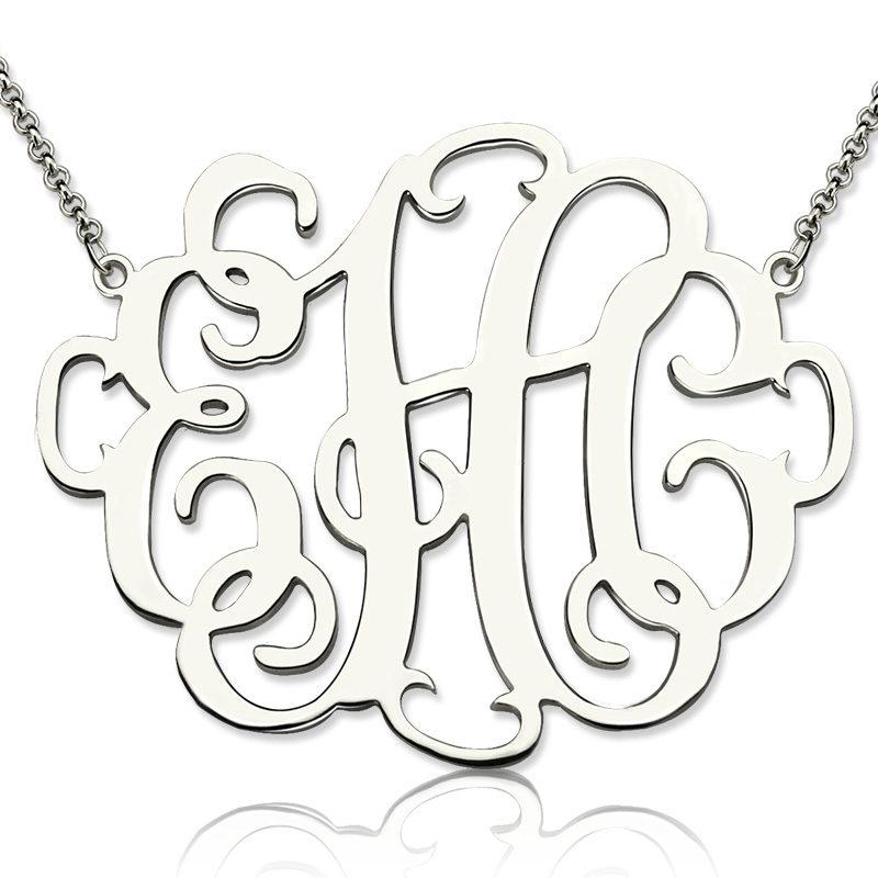 Sterling Silver XL Stylish Monogram Necklace Unique Monogram Jewelry