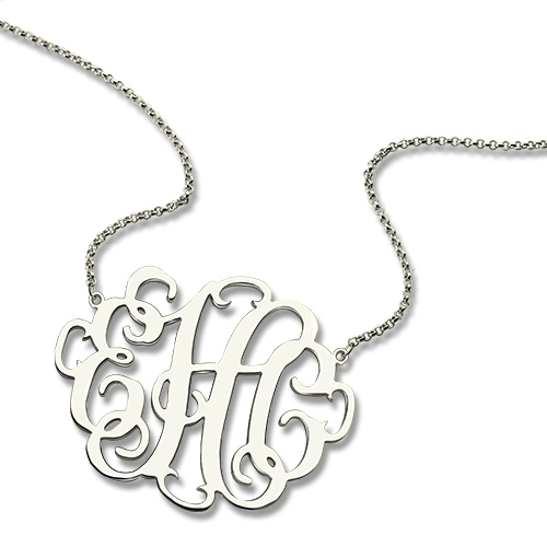 Sterling Silver XL Stylish Monogram Necklace Unique Monogram Jewelry