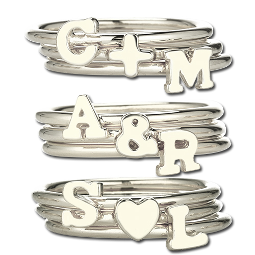 Valentines Gift - Stackable Midi Initial Ring Sterling Silver